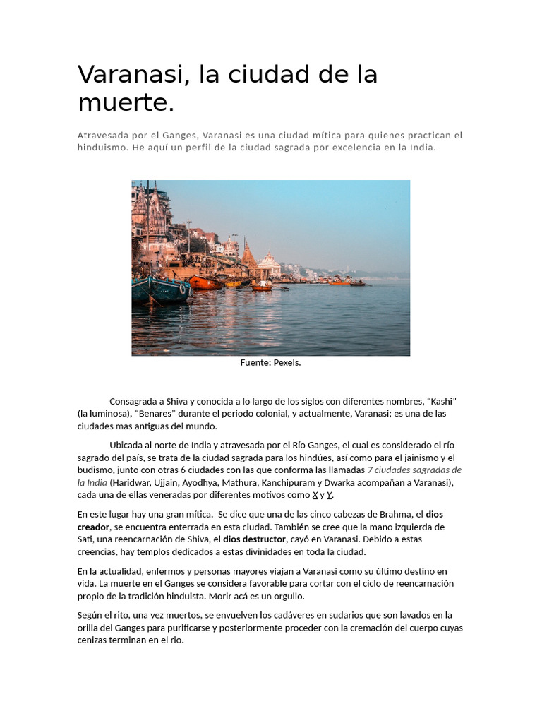 VARANASI con correciones | PDF | brahmán | Creencia religiosa y doctrina VARANASI con correciones | PDF | brahmán | Creencia religiosa y doctrina