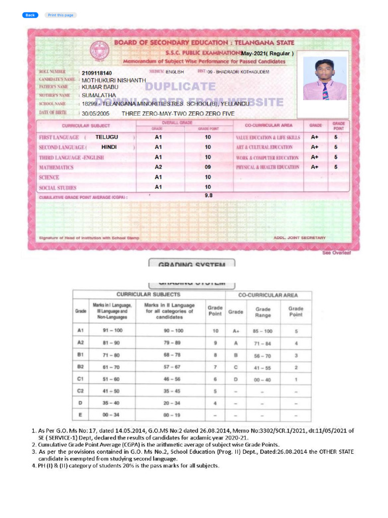 SSC-Memorandum of Marks | PDF