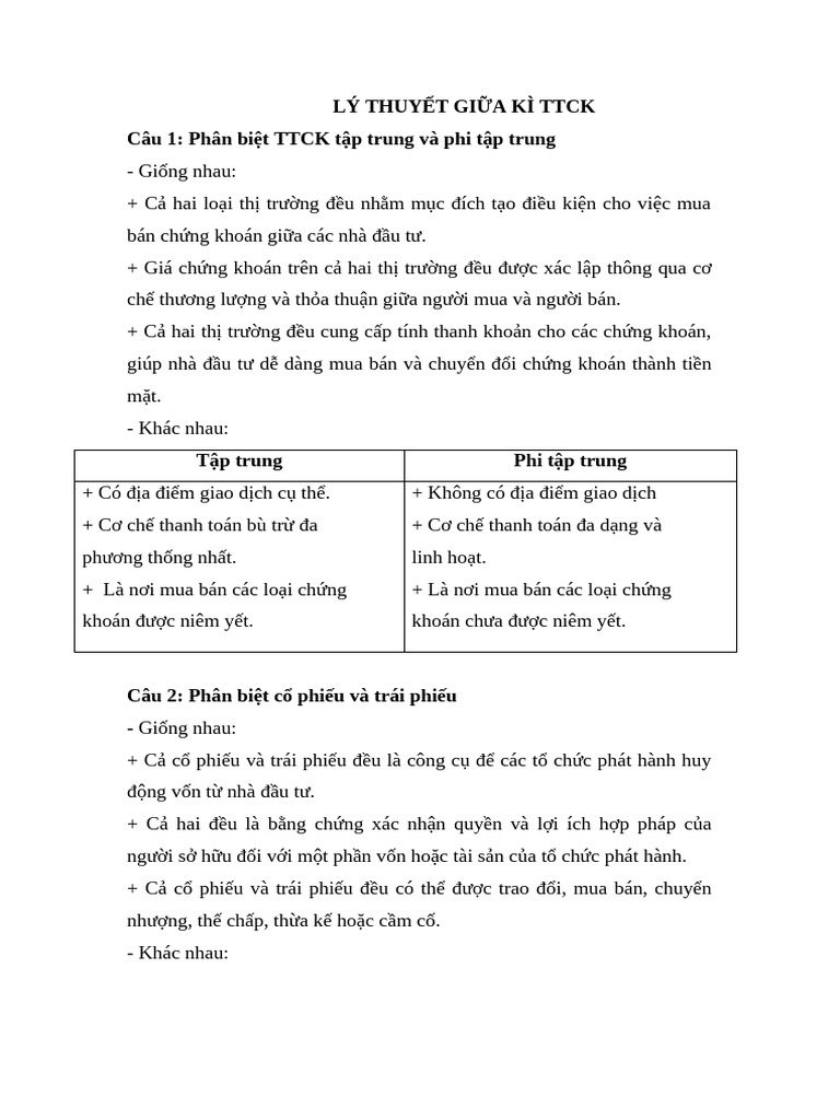 LÝ THUYẾT GIỮA KÌ TTCK | PDF