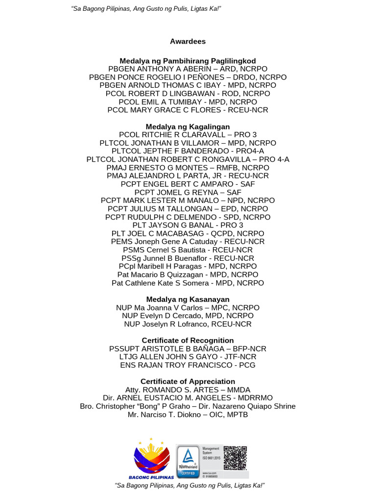 Program Awardees With Pgen Rommel Francisco D Marbil | PDF