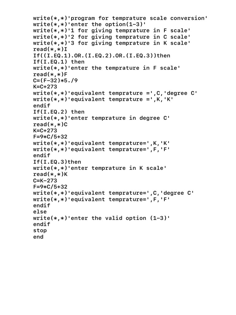 Temperature Conversion Program | PDF