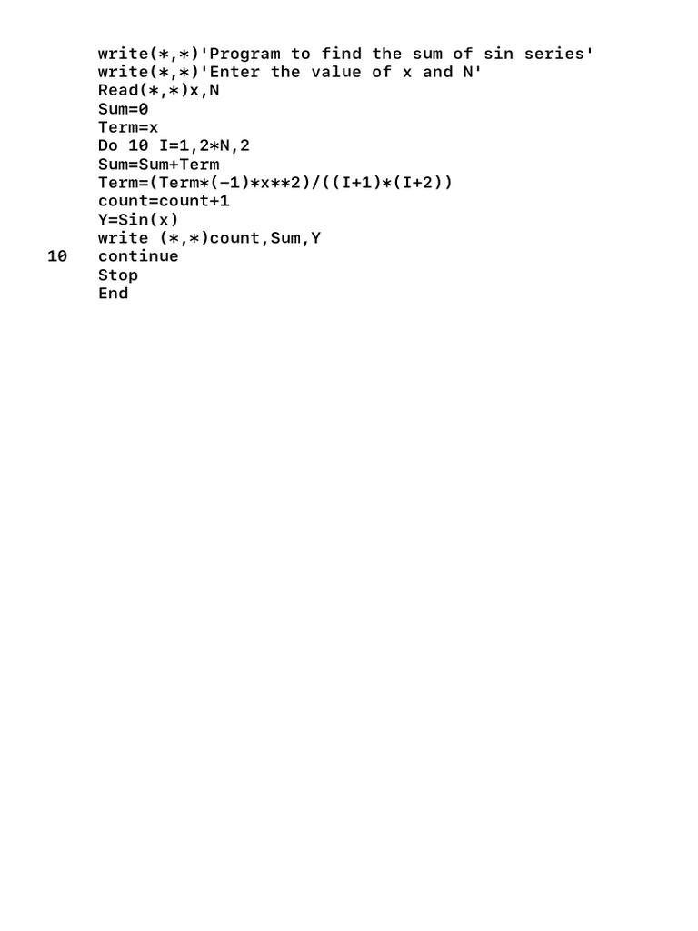 Sin Series Sum Calculation Program | PDF
