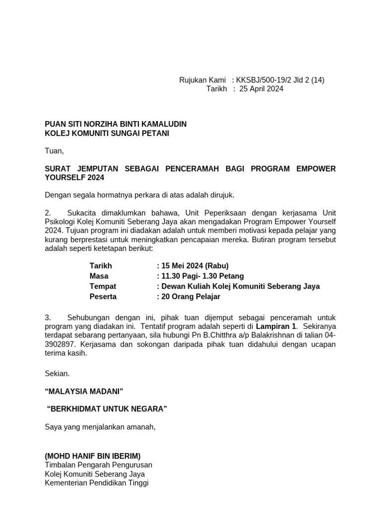 Jemputan Penceramah Program Empower 2024 | PDF