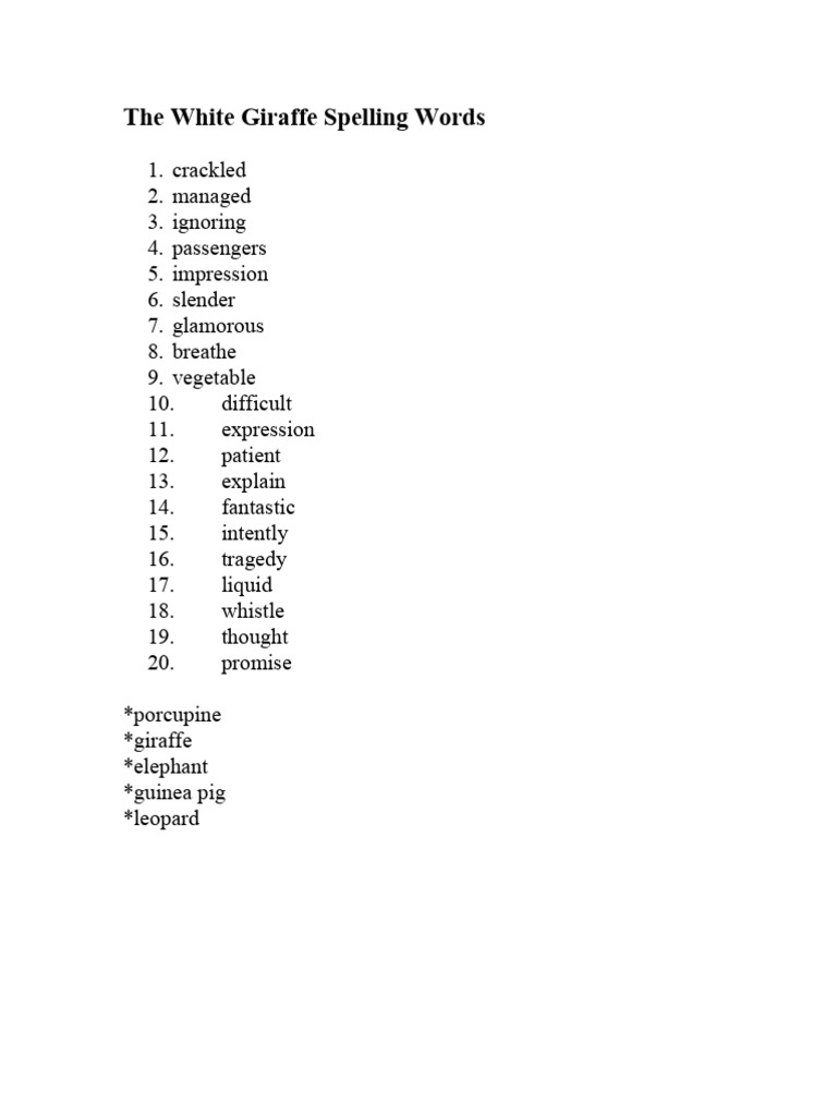 White Giraffe Spelling Words-1 | PDF