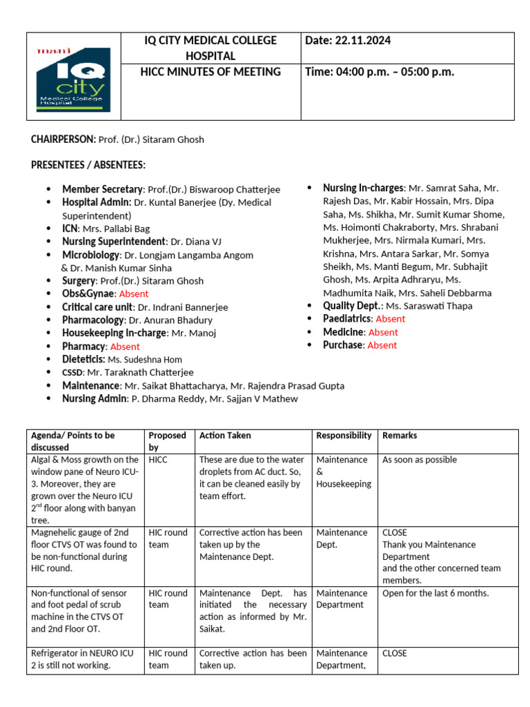 HICC Meeting Minutes - Nov 2024 | PDF | Health Care | Medical Specialties