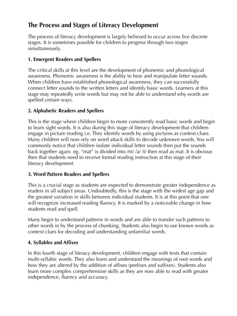 The Process Stages of Literacy Development 1 | PDF | Literacy ...