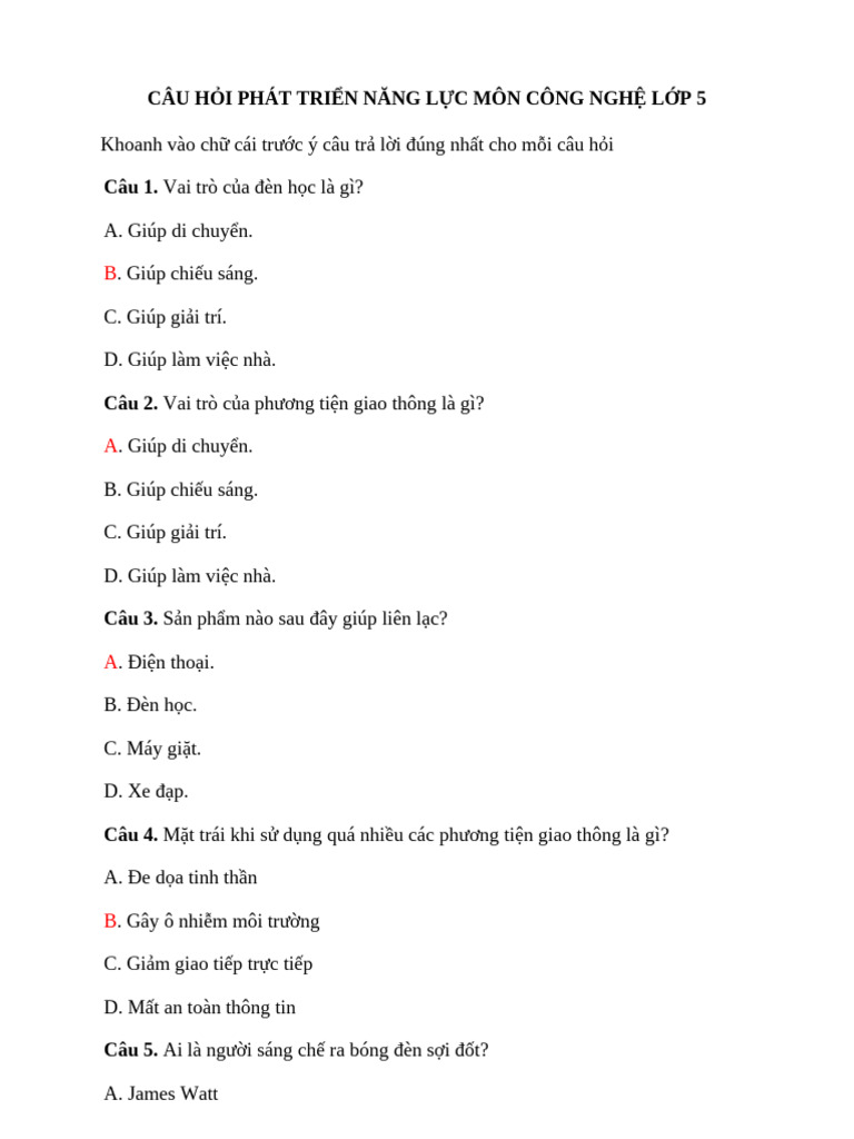 Câu Hỏi Ptnl CN5 | PDF