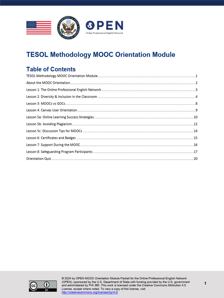 TESOL Methodology MOOC Orientation Module Downloadable Packet | PDF ...
