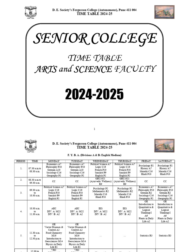 Fergusson College Timetable 2024-25 | PDF | Liberal Arts Education ...