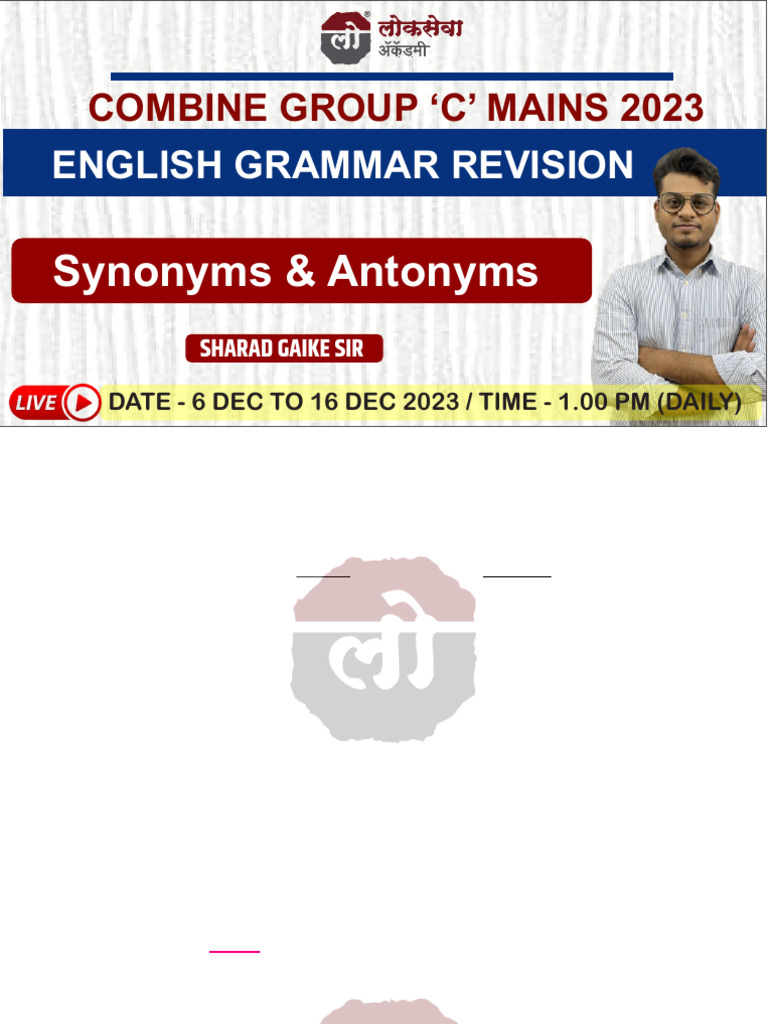 synonyms & antonyms | PDF | Language Mechanics | Linguistics synonyms & antonyms | PDF | Language Mechanics | Linguistics