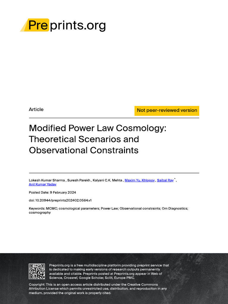 Modified Power Law Cosmology Theoretical Scenarios | PDF | Universe ...