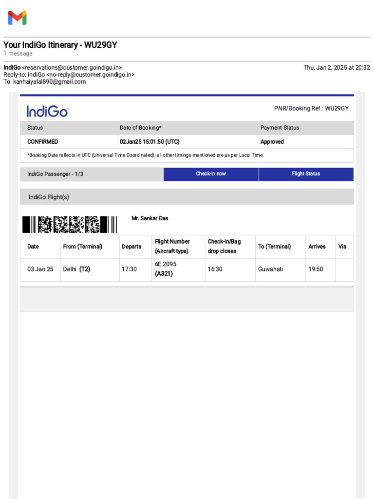 Gmail - Your IndiGo Itinerary - WU29GY | PDF | Airport | Aviation