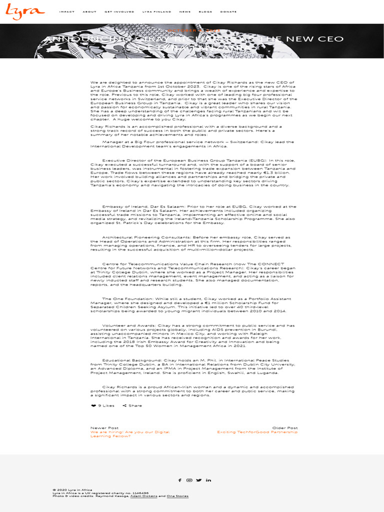 Announcing Cikay Richards As The New CEO of Lyra Tanzania - Lyra in Africa | PDF | Tanzania ...