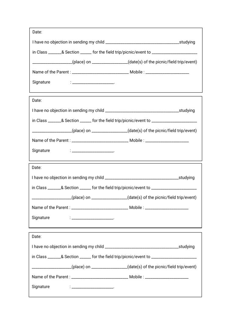 Parent Consent Form for School Picnic | PDF