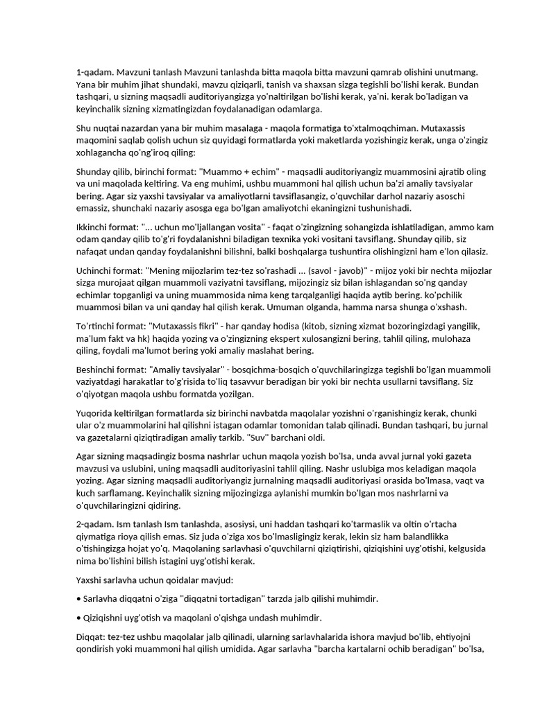 Ilmiy Ish Asoslar Maqola Haqida | PDF
