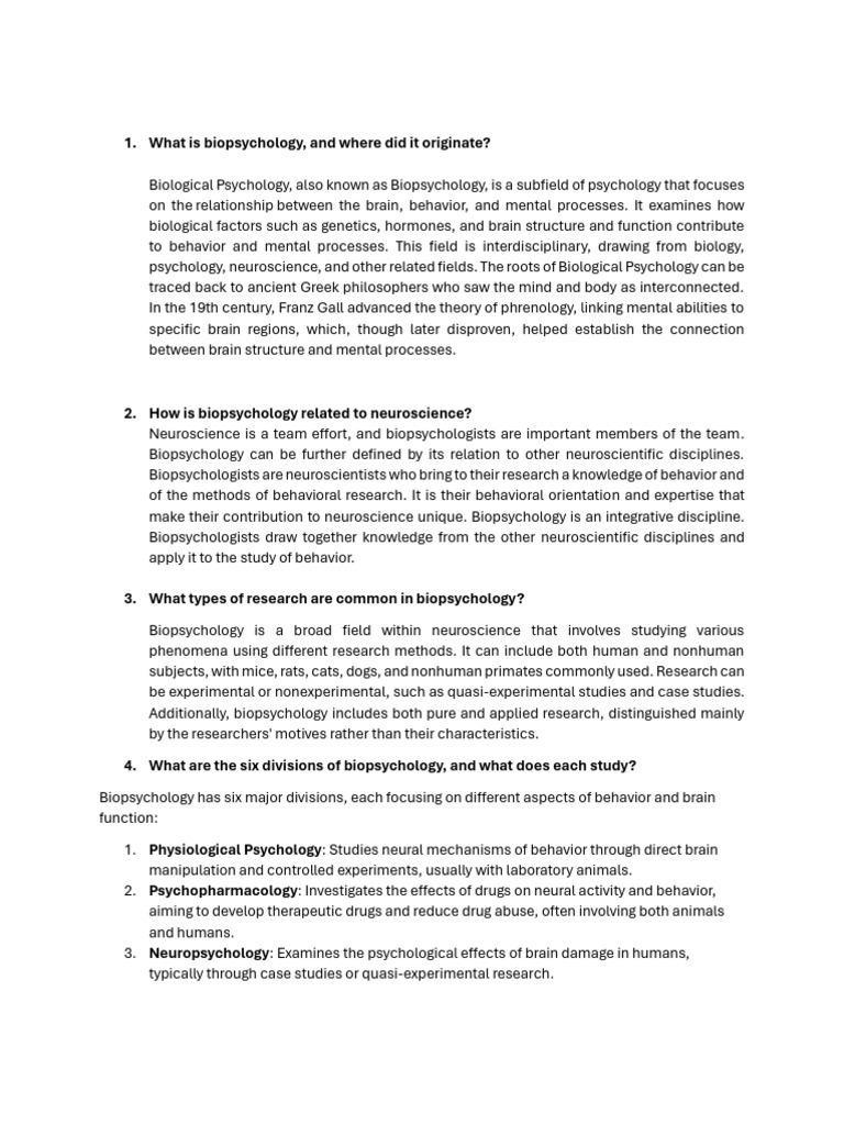 Understanding Biopsychology Basics | PDF | Behavioral Neuroscience ...