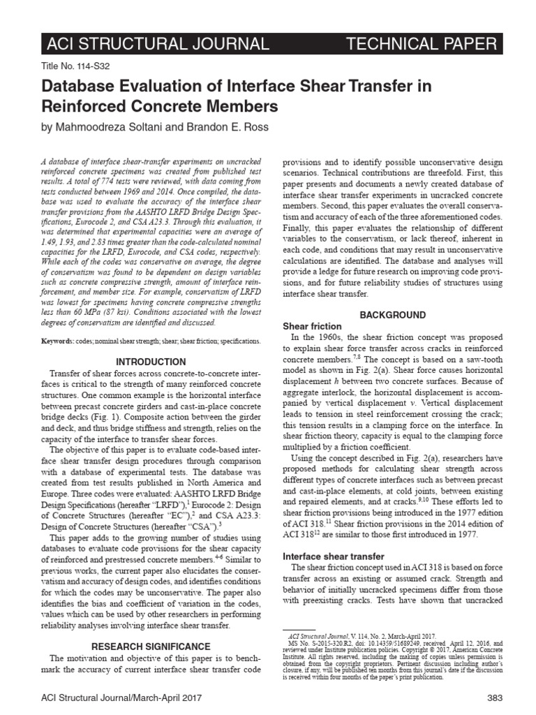 Soltani, Ross - 2017 - Database Evaluation of Interface Shear Transfer ...
