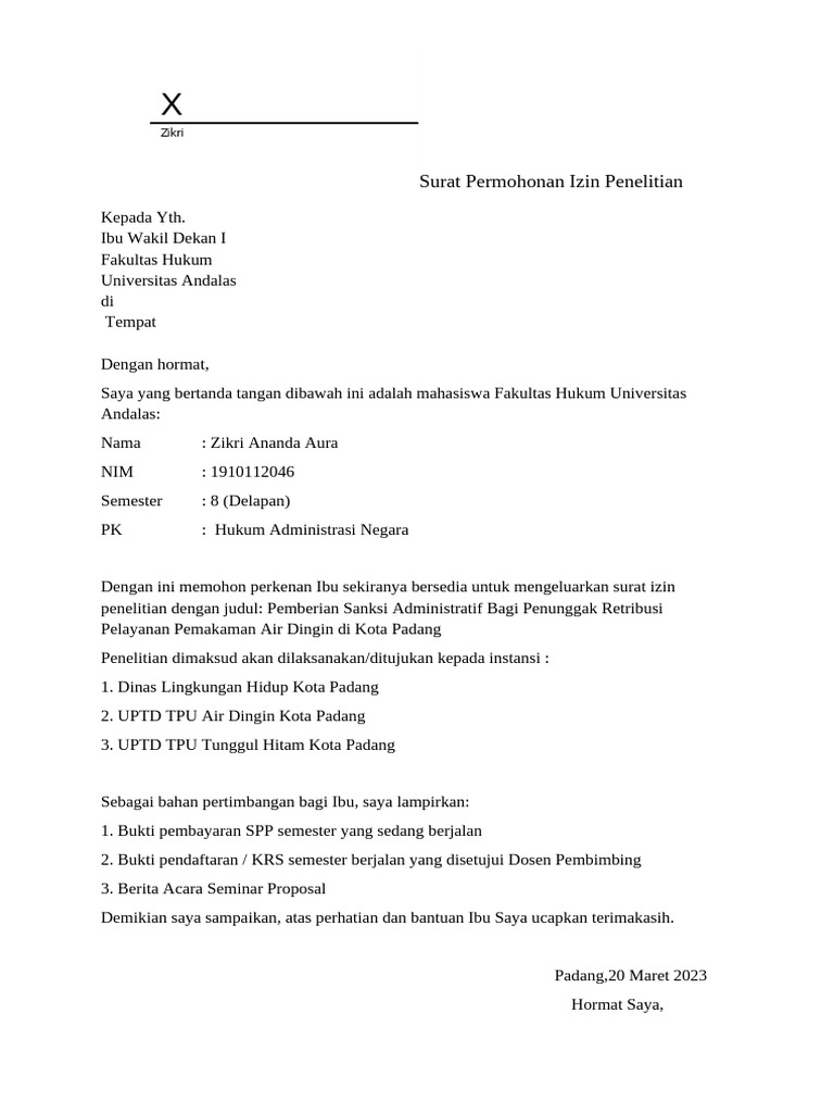 Surat Permohonan Ijin Penelitian | PDF