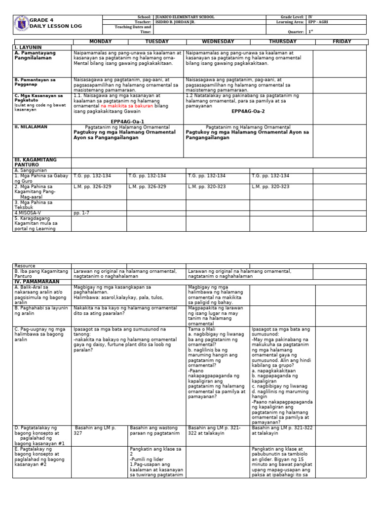 Week 1 - Output in Epp Grade 4 | PDF