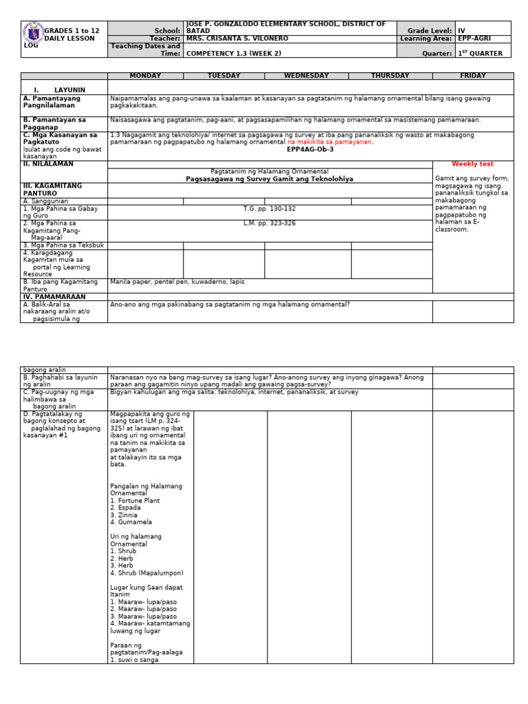 Week 2-Output in Epp Grade 4 Agri | PDF
