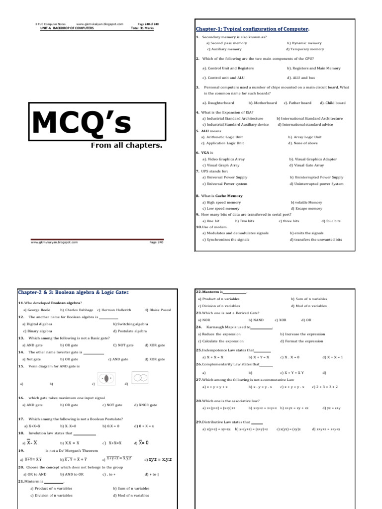 Second puc ALL CHAPTERS MCQ NEW PATTERN COMPUTER SCIENCE _240217_115344 | PDF | Constructor ...
