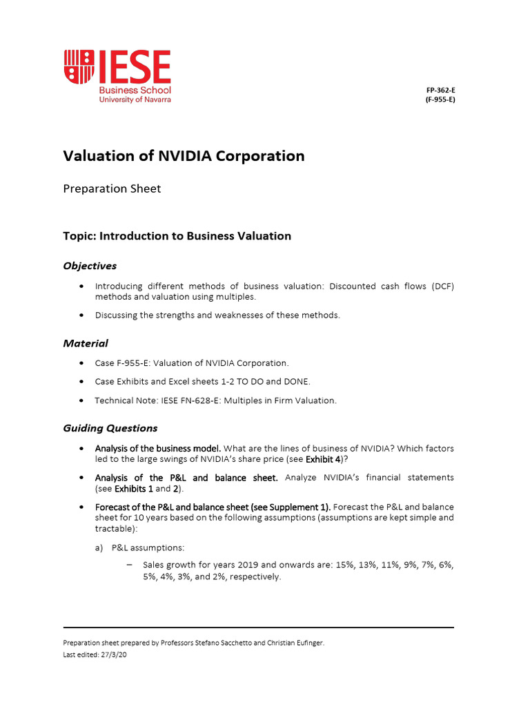 Valuation of NVIDIA Corporation - Preparation Sheet | PDF | Discounted ...