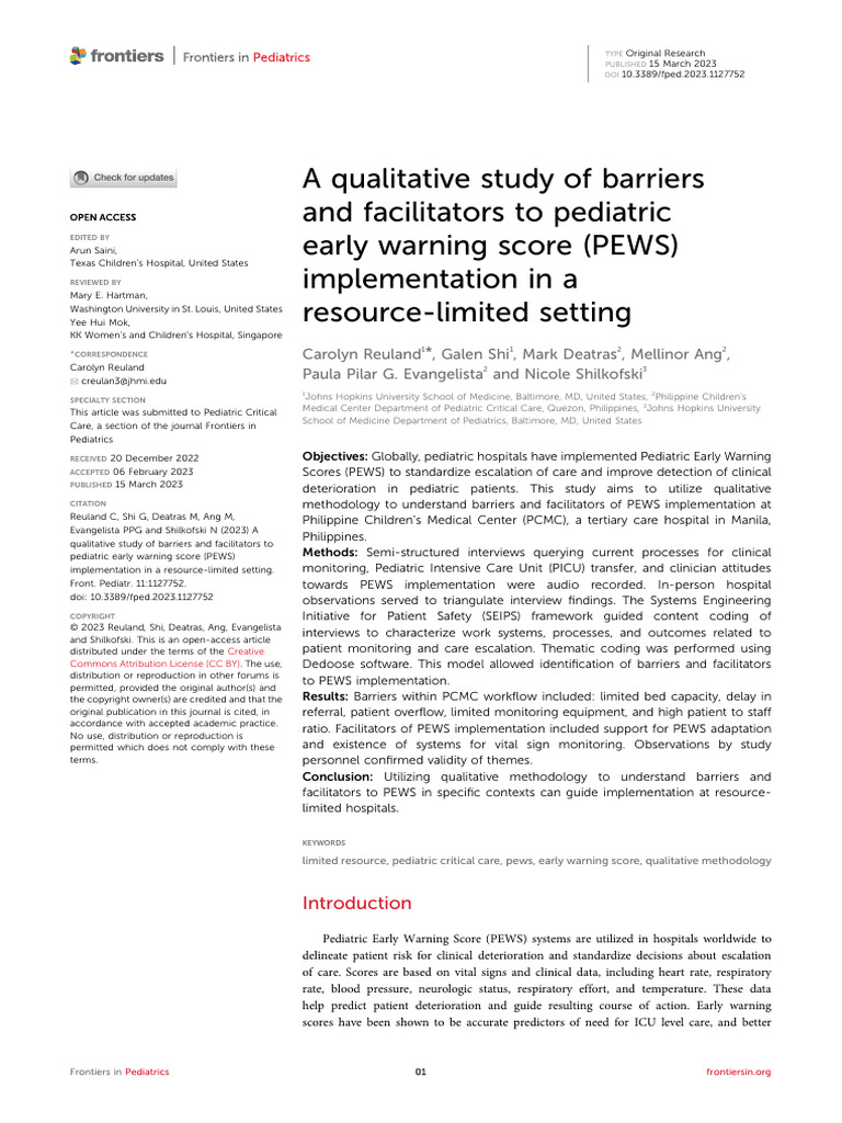 A Qualitative Study of Barriers and Facilitators To Pediatric Early ...