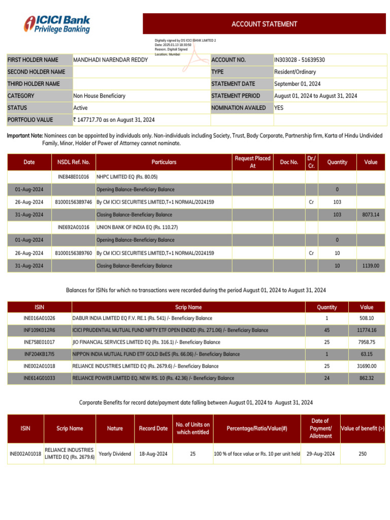 Dividend Statement 1-13-2025 | PDF | Dividend | Banks