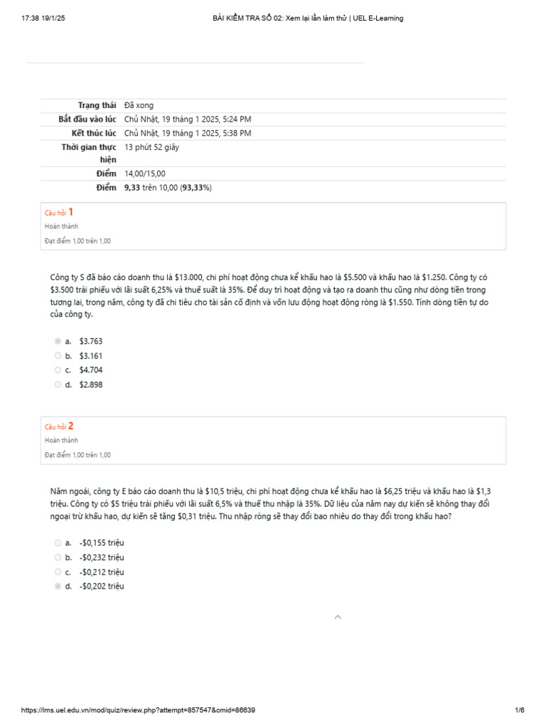 BÀI KIỂM TRA SỐ 02 - Xem lại lần làm thử - UEL E Learning | PDF