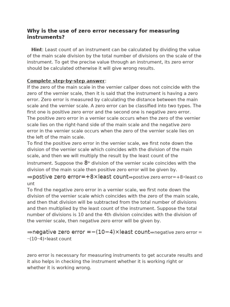 Zero Error for measuring instruments | PDF