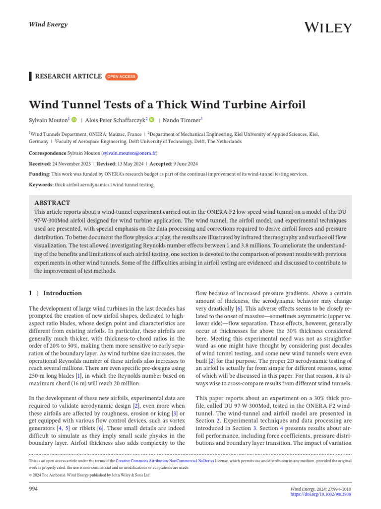 Wind Tunnel Tests of A Thick Wind Turbine Airfoil | PDF | Airfoil ...