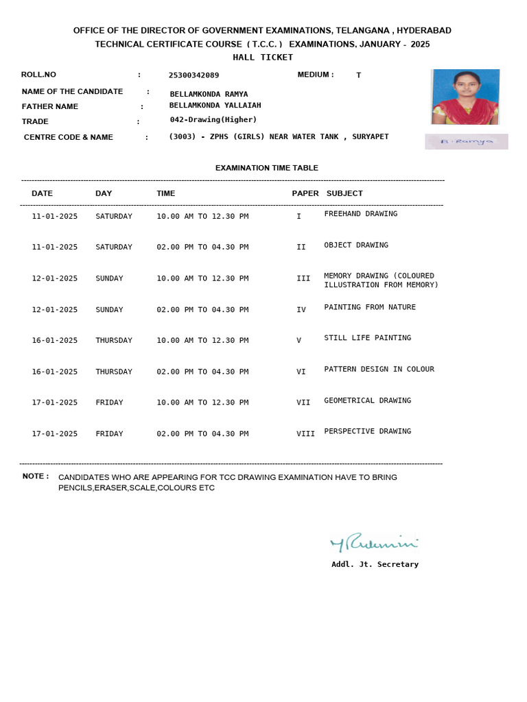 TCC Drawing Exam Schedule January 2025 | PDF | Drawing
