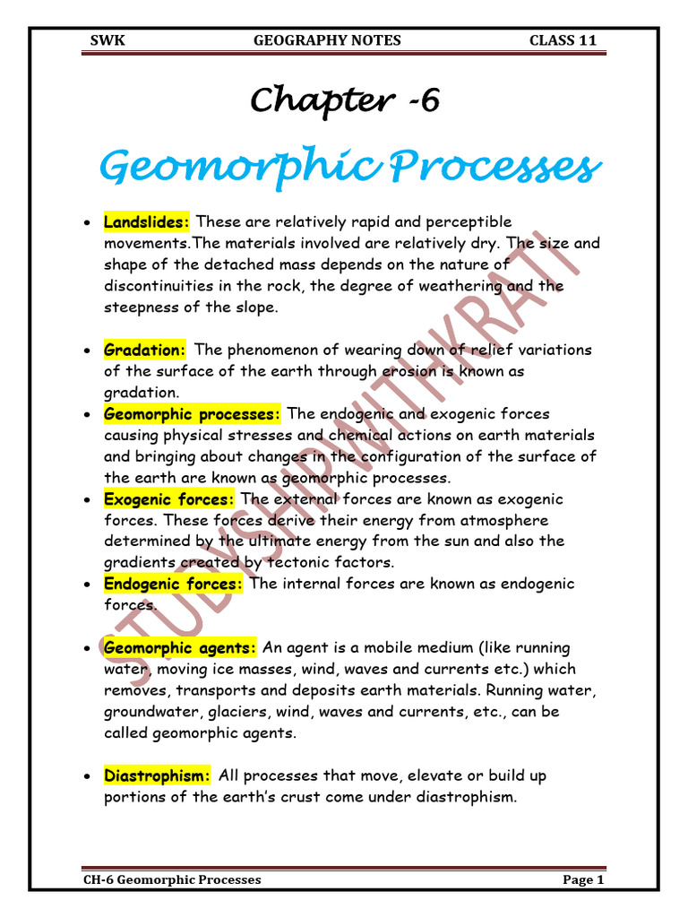 SWK BOOK 1 CH 6 Geomorphic Processes | PDF | Soil | Erosion