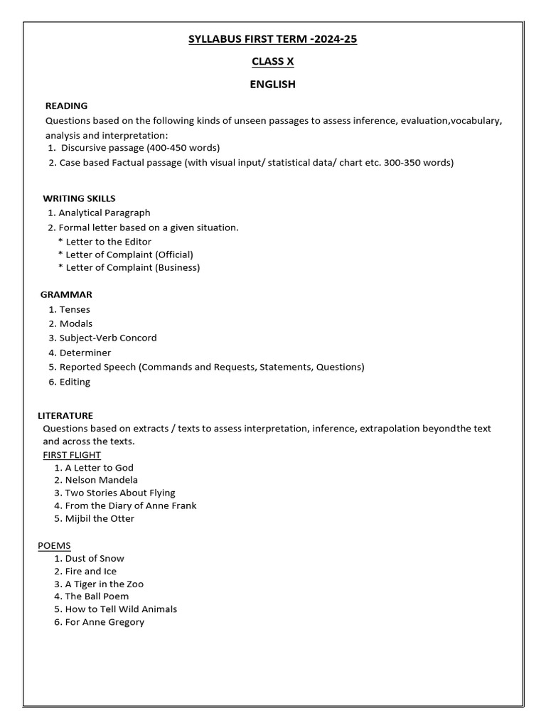 First Term Syllabus - Class 10 | PDF | Acid | Sodium Hydroxide