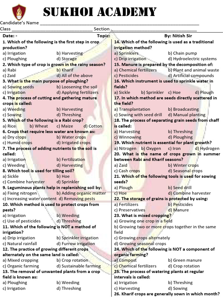 Assignment SEC (c) Science 6-01-2025 | PDF | Agriculture | Soil