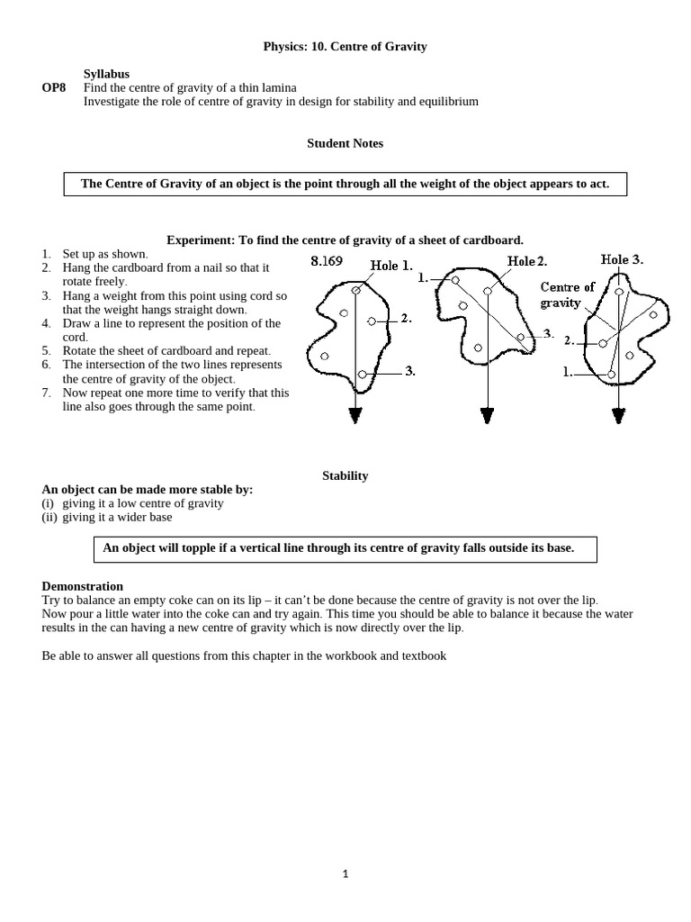 Centre of Gravity Student Notes | PDF