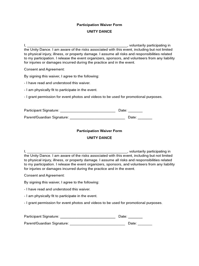 Unity Dance Participation Waiver Form | PDF