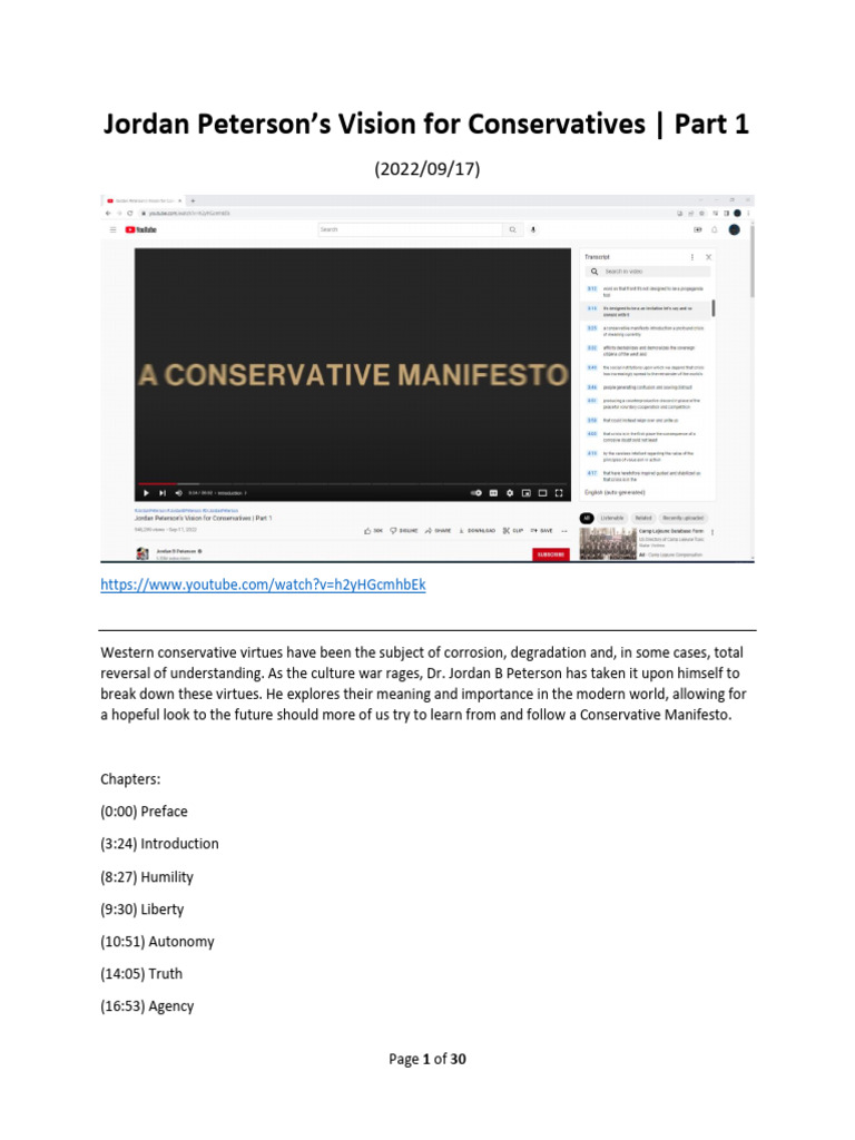 2022-09-17 - Vision For Conservatives Part 1 - Jordan Peterson | PDF | Truth | Justice