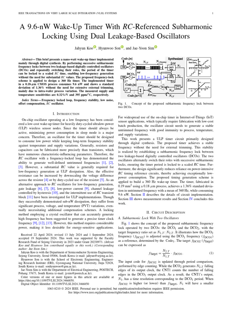 A 9.6-nW Wake-Up Timer With RC-Referenced Subharmonic Locking Using ...