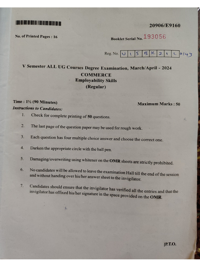 Employability 2024 Question Paper | PDF