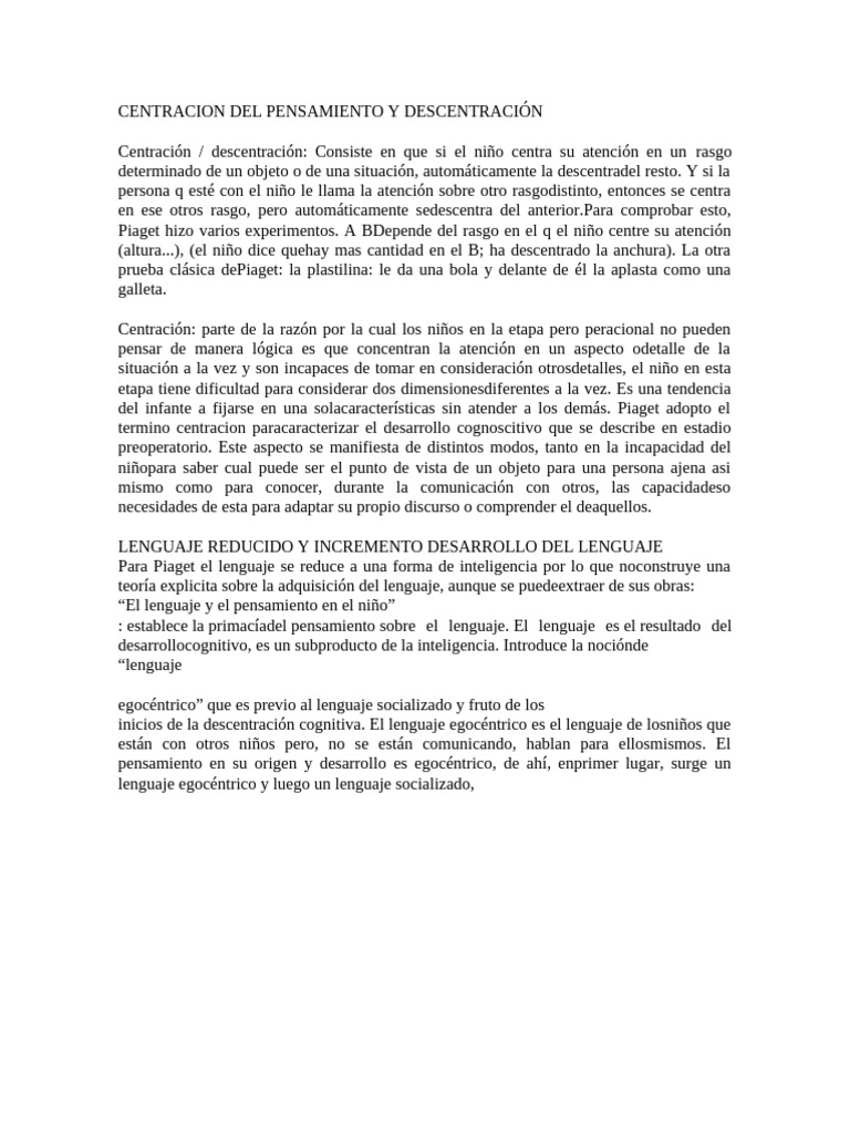 CENTRACION DEL PENSAMIENTO Y DESCENTRACIÓN | PDF