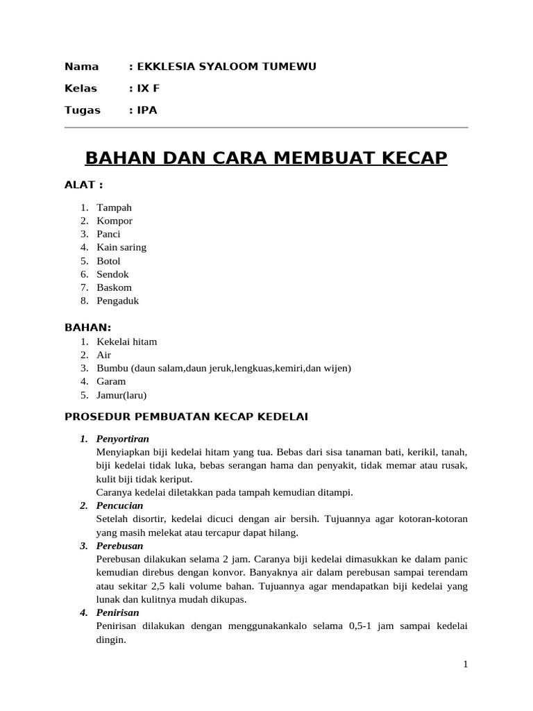 Bahan Dan Cara Membuat Kecap | PDF