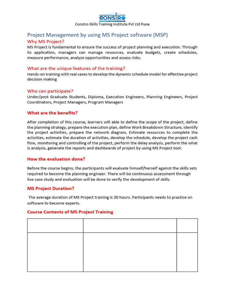 1. Project Management by using MS Project software (MSP) | PDF | Project Management | Computing