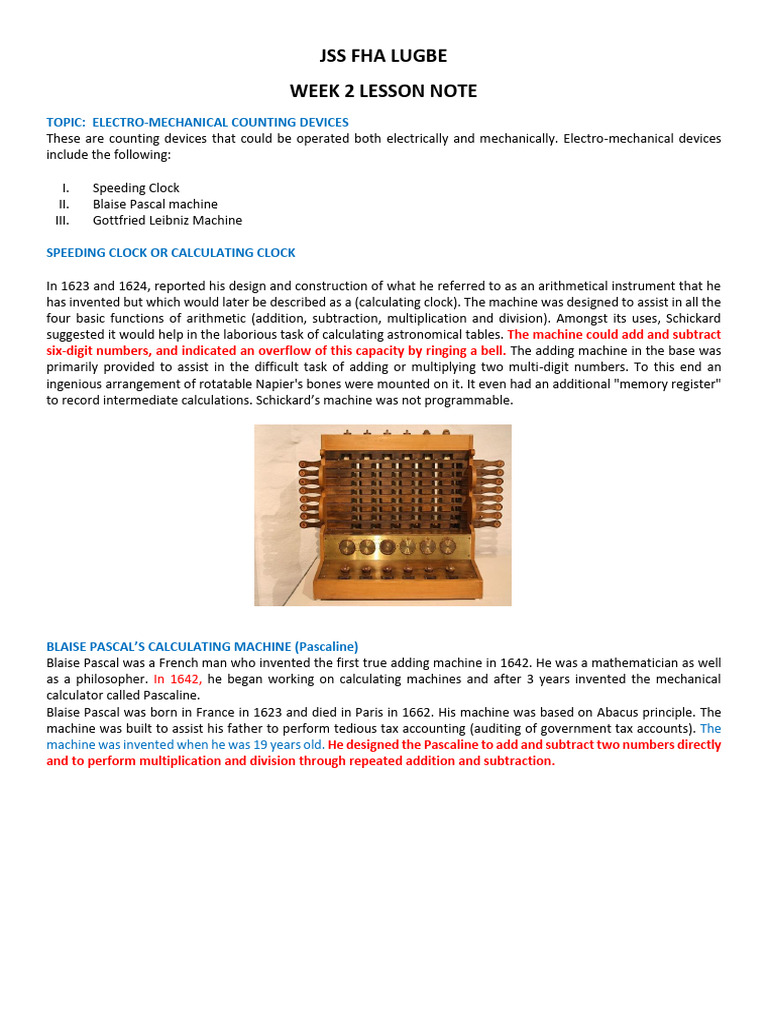 Week 2 Lesson Note Mechanical and Electronic Counting Device | PDF | Computing | Office Equipment