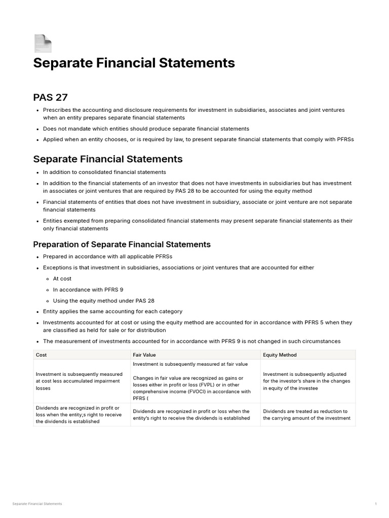 Separate Financial Statements | PDF | Investing | Fair Value