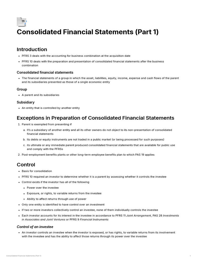 Consolidated Financial Statements (Part 1) | PDF | Equity (Finance) | Financial Statement