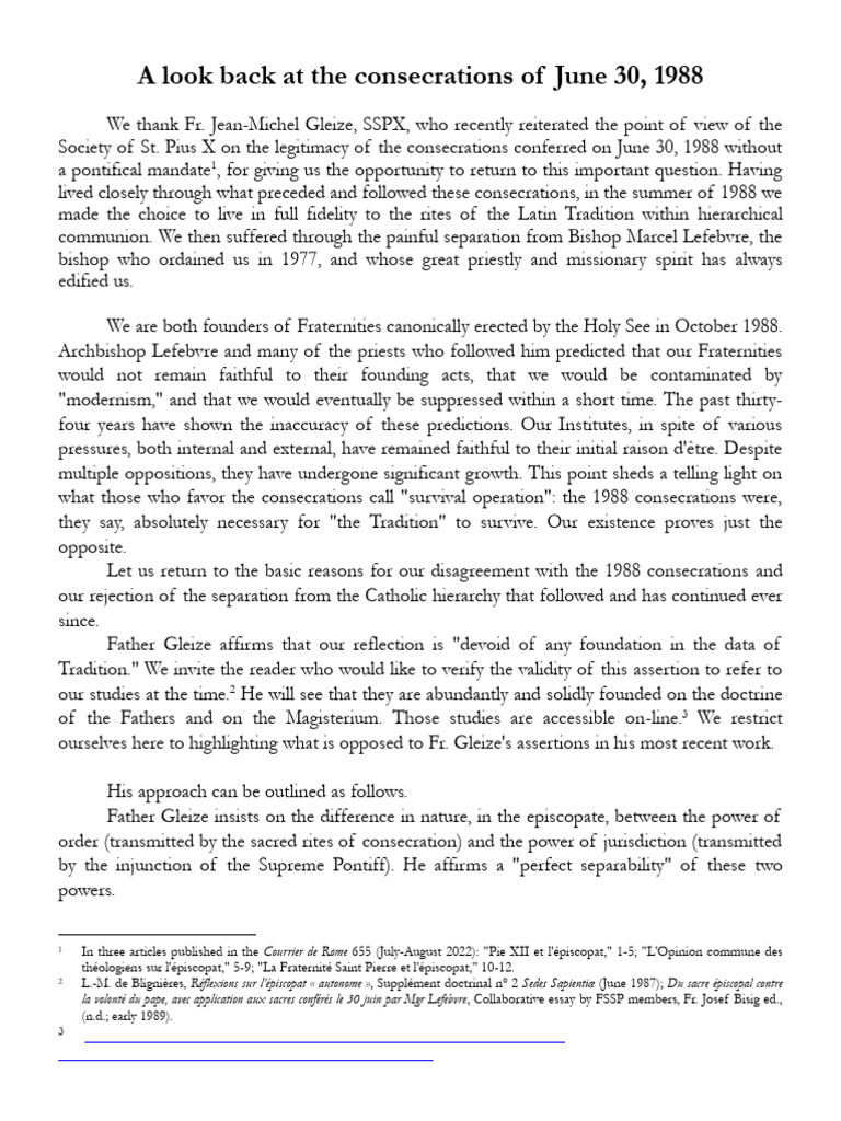 A Look Back. On The Consecration of Bishops by AB Lefebvre in 1988 ...