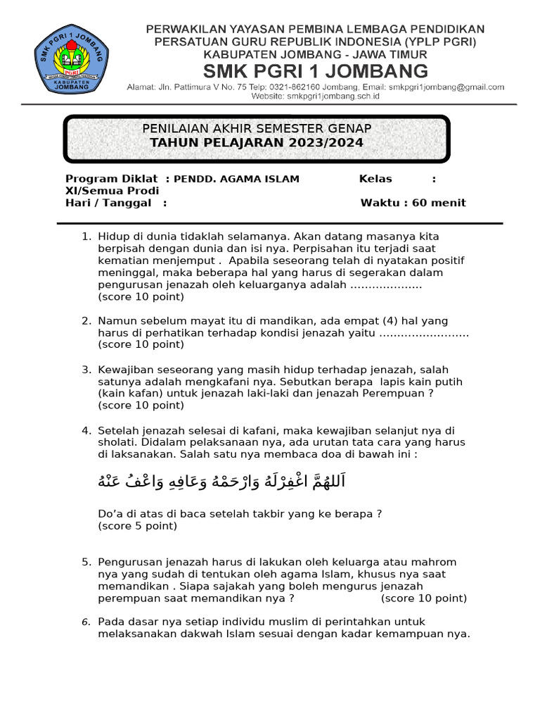 Soal Pai Kelas 11 Genap | PDF