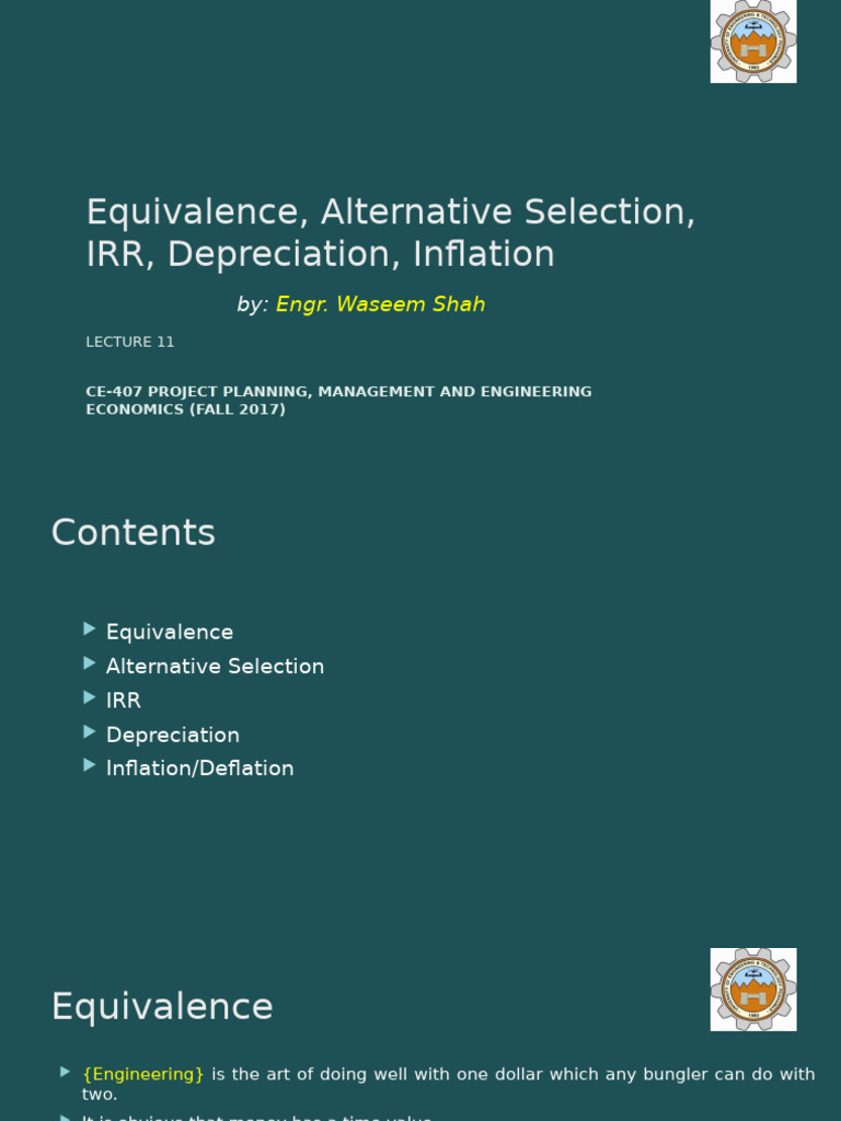 Lecture 11 IRR Inflation Depreciation Equivalence | PDF | Depreciation ...