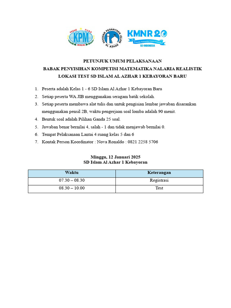 Kompetisi Matematika SD Al Azhar 1 | PDF